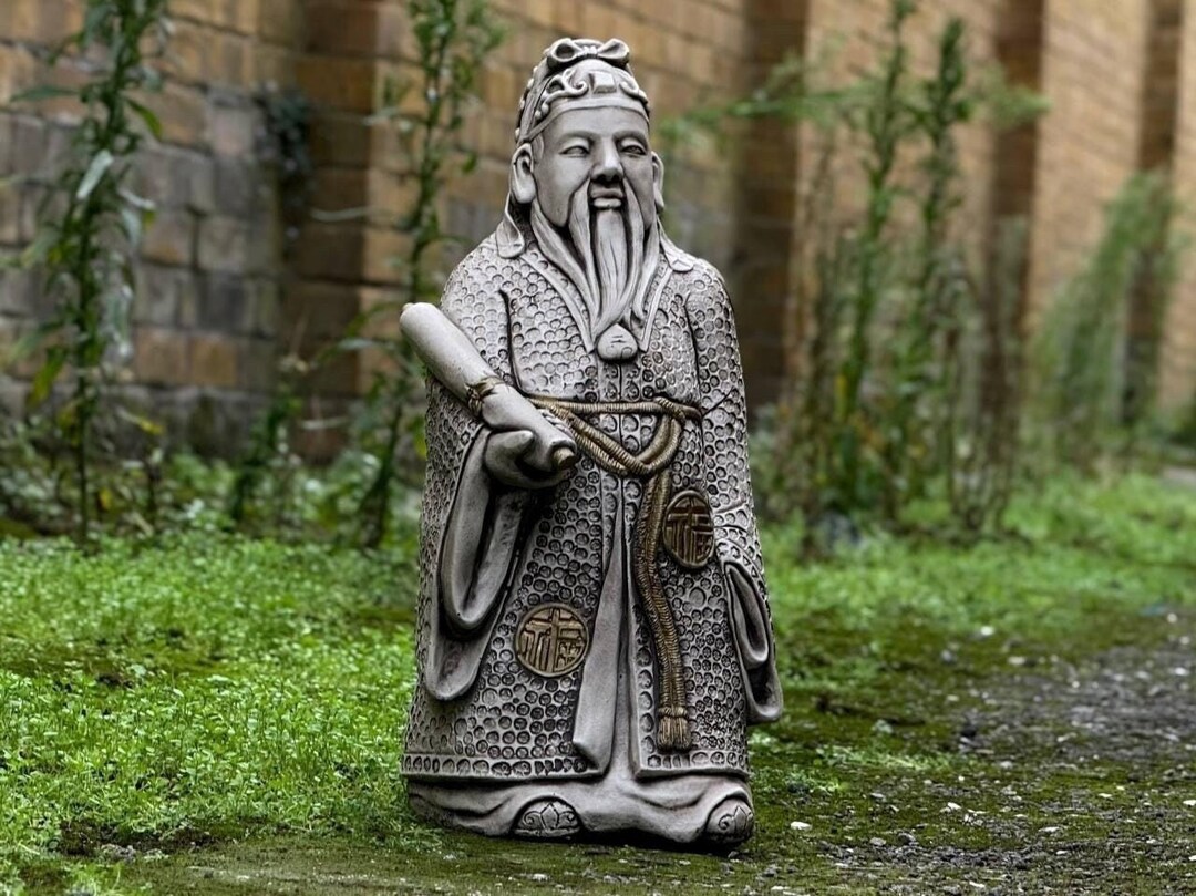 Concrete Chinese Wise Elder Figurine Stone Chinese Man Decor Outdoor ...