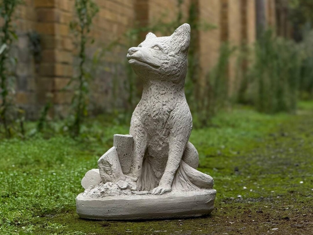 Outdoor Baby Fox Statue Concrete Fox Sculpture Stone Fox Figurine ...