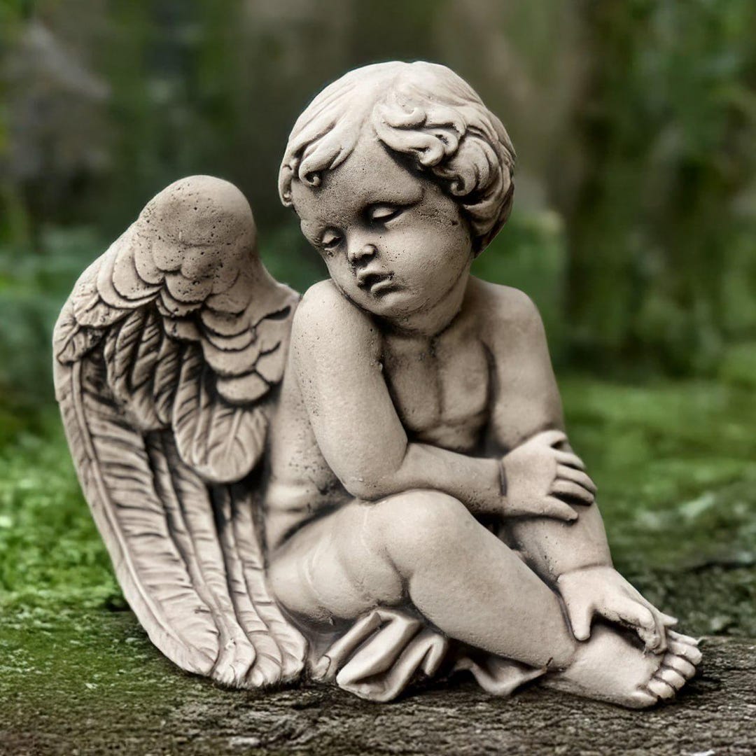 Outdoor Sleeping Baby Angel Sculpture Stone Cherub Statue Concrete ...