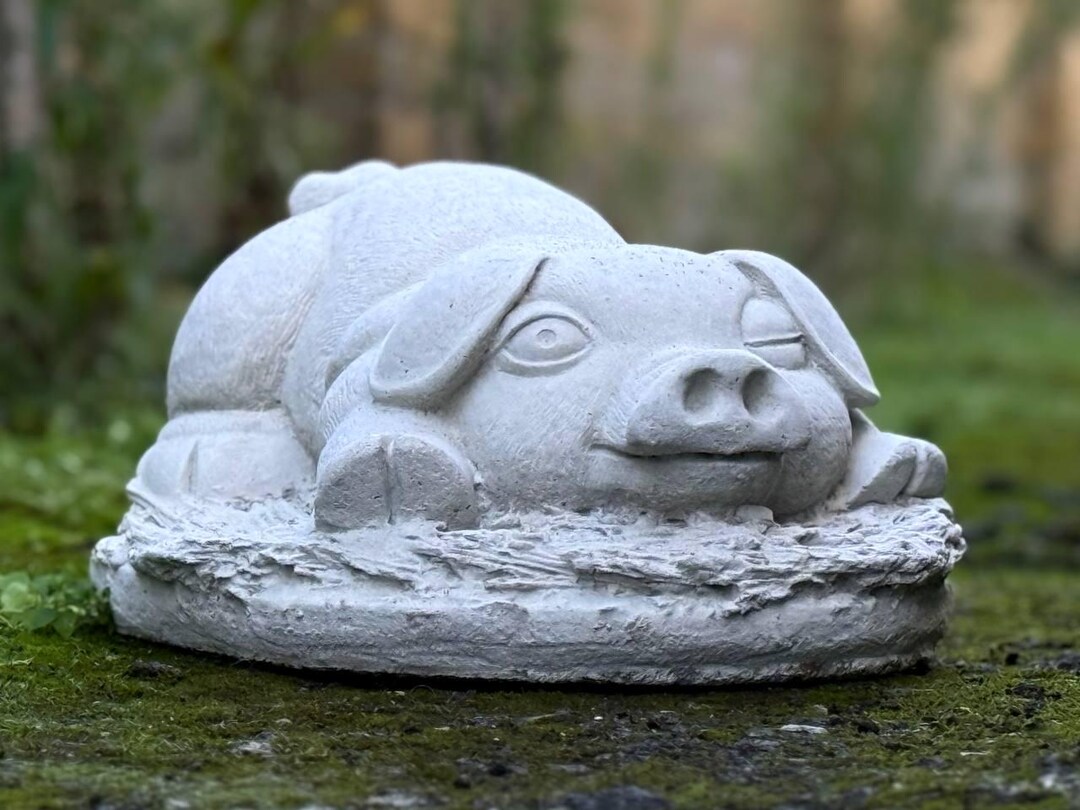 Cement Funny Pig Figurine Stone Farmer Sculpture Farmhouse Decoration ...