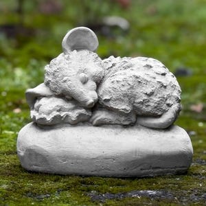 Outdoor Sleeping Mouse Statue Cement Rodent Sculpture Concrete Garden ...