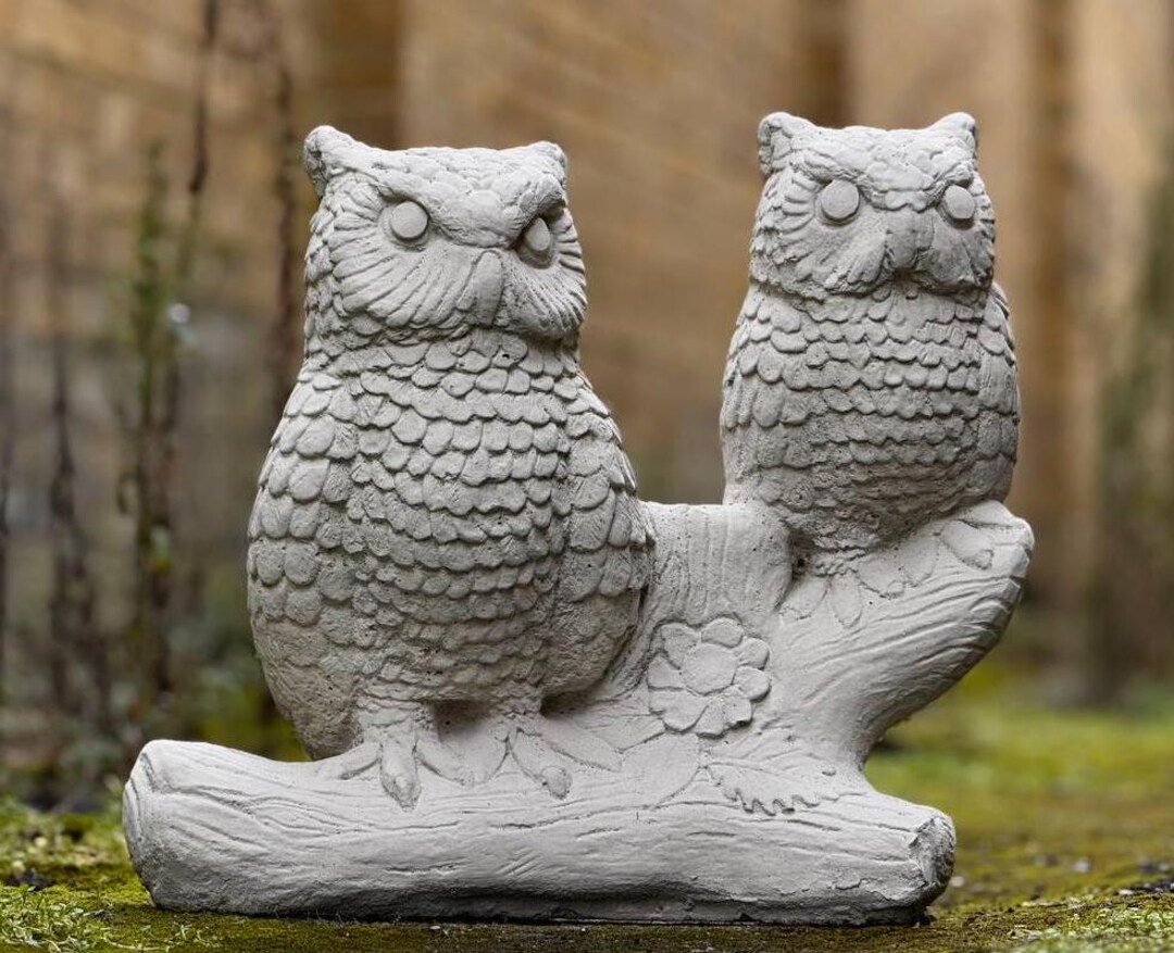 Garden Pair Owl Statue Stone Family Owl Sculpture Handmade Bird Decor ...
