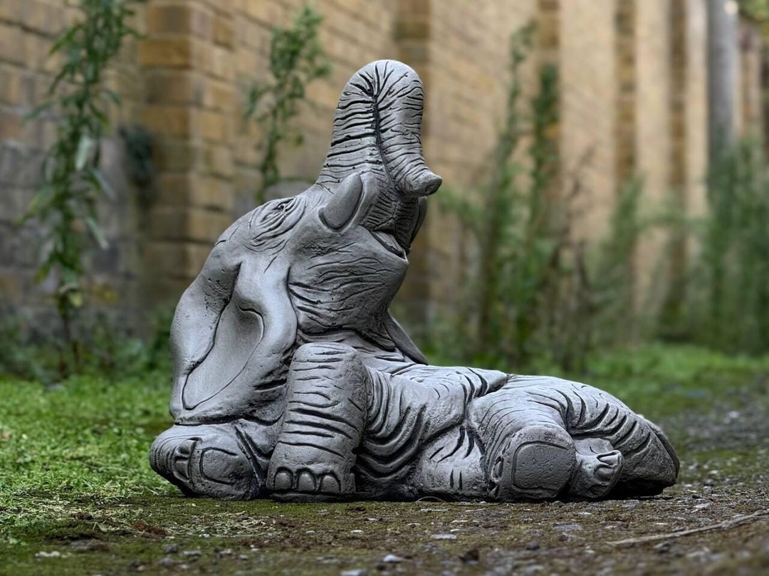 Grey Relaxing Elephant Statue Concrete Elephant Sculpture Outdoor ...
