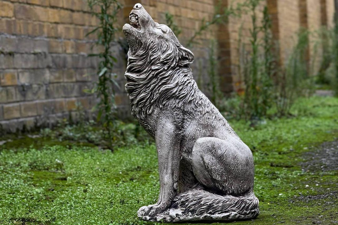 Large Howling Wolf Statue Cement Wolf Figurine Outdoor Cement Wolf ...