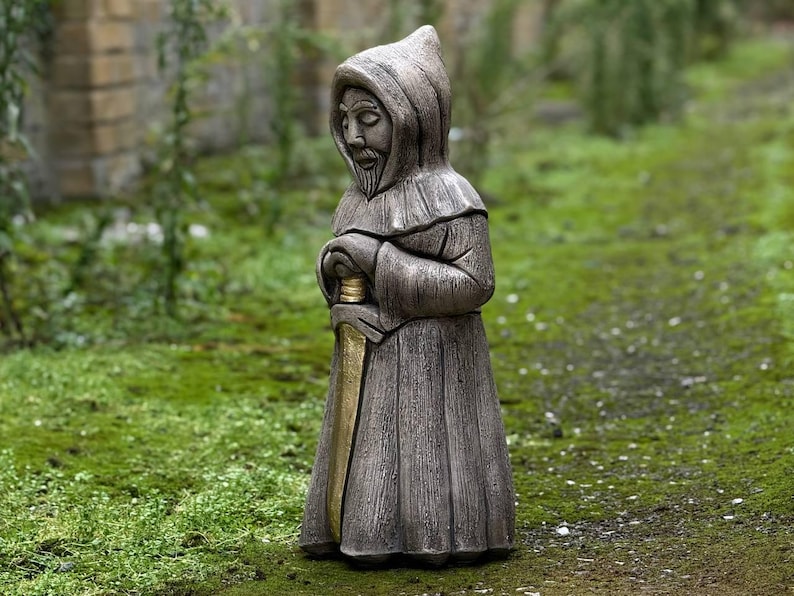 Medieval Monk With Sword Concrete Statue Cloaked Warrior Sculpture ...