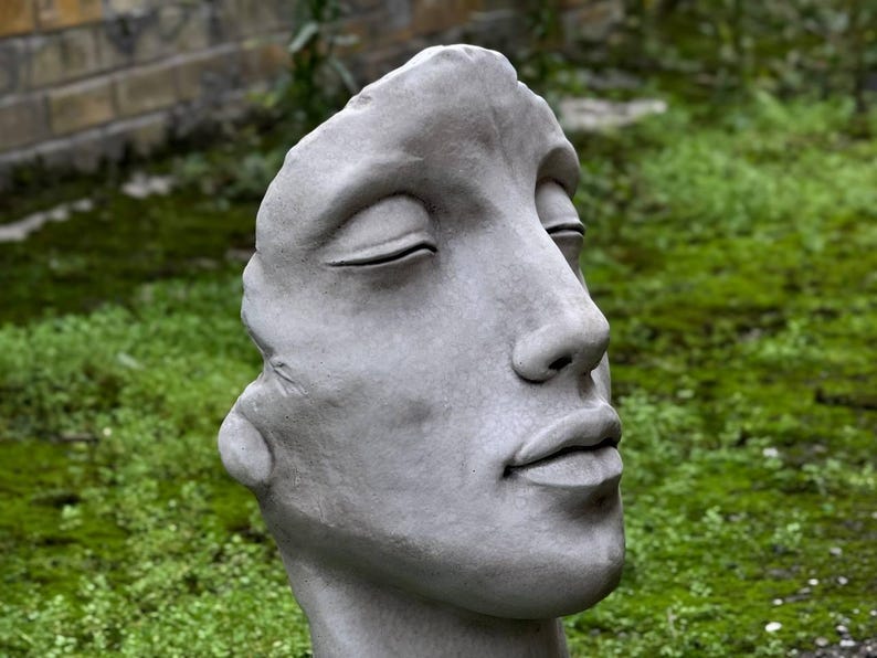 Massive Abstract Face Sculpture Modern Minimalist Head Statue Cement ...