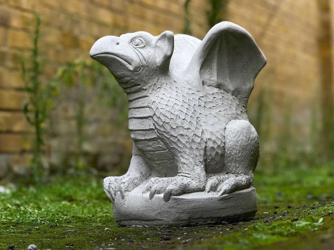 Concrete Dragon Statue Fantasy Garden Baby Dragon Sculpture Mythical Outdoor Decoration Cement ...