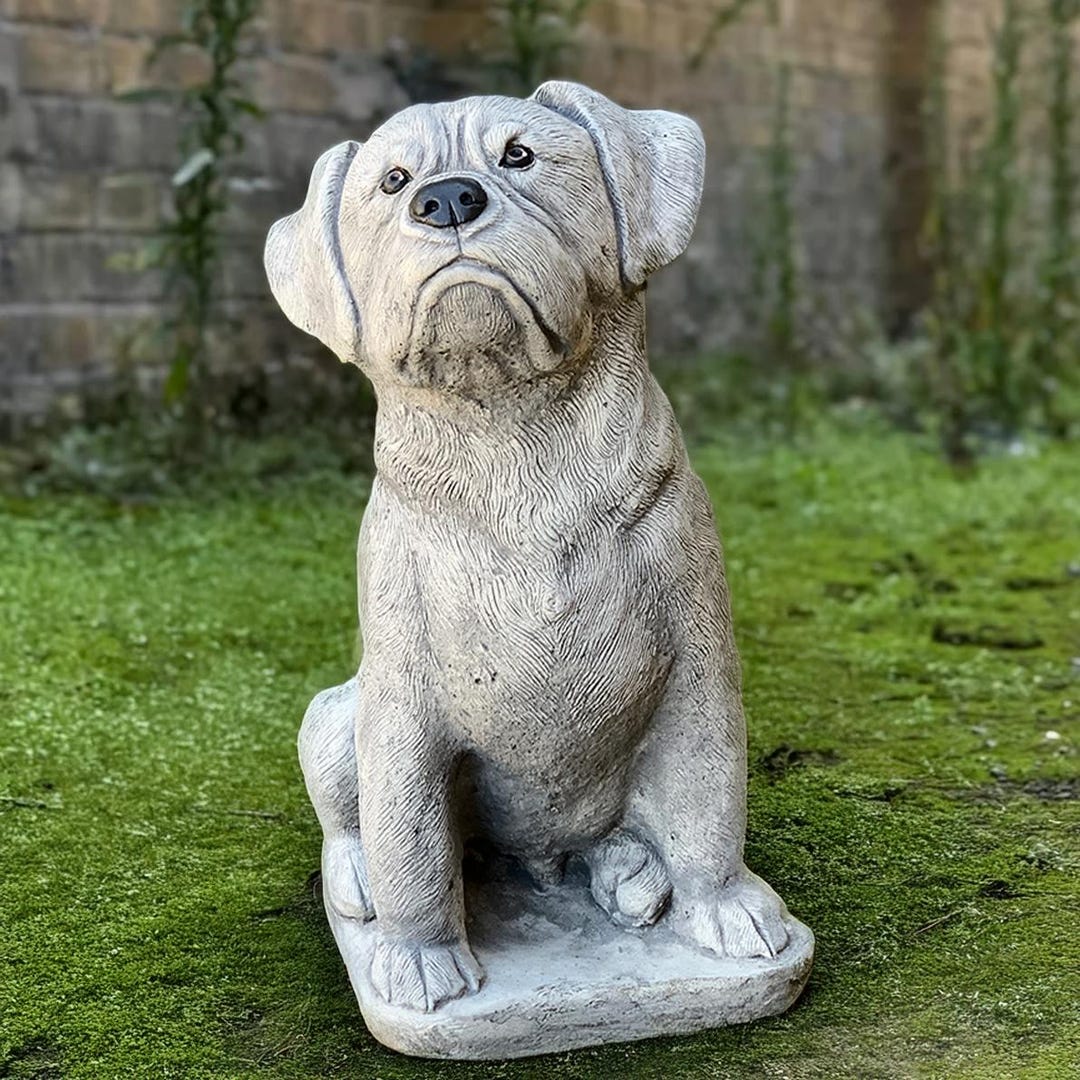 Garden Dog Sculpture Outdoor Bulldog Statue Stone Pet Figurine Cement ...
