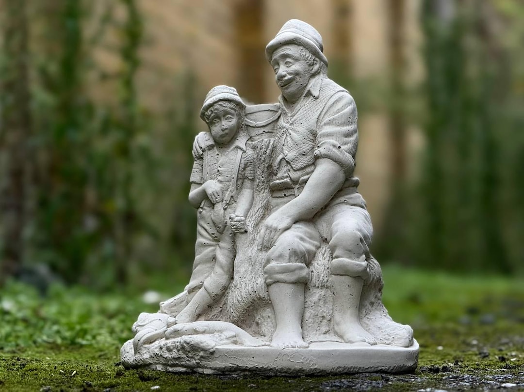 Father and Son Concrete Statue Rustic Garden and Home Sculpture ...
