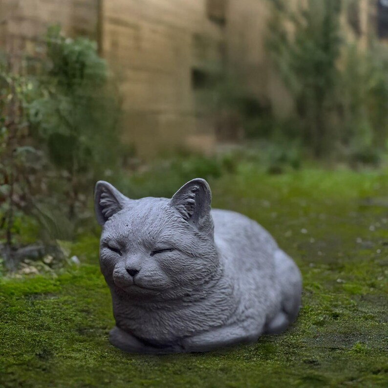 Garden Kitty Statue Concrete Kitten Sculpture Stone Cat Figurine ...