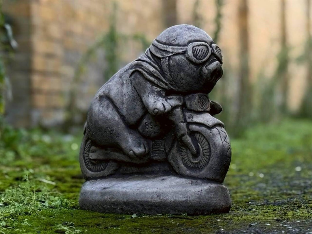Motorcycle Pig Concrete Statue Handcrafted Garden and Home Decor Cement ...
