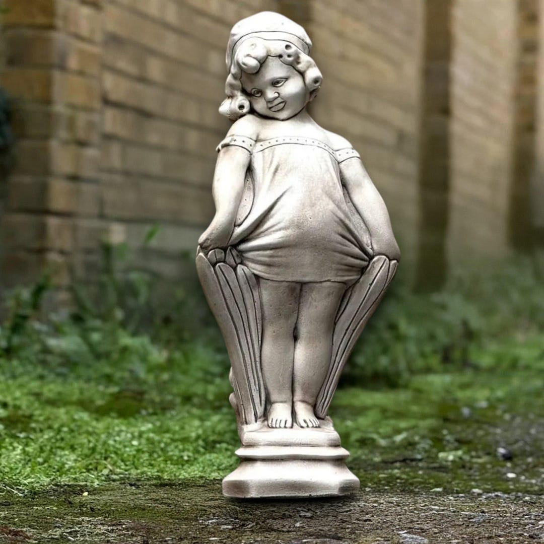 Outdoor Girl Sculpture Concrete Children Figurine Garden Shy Girl ...