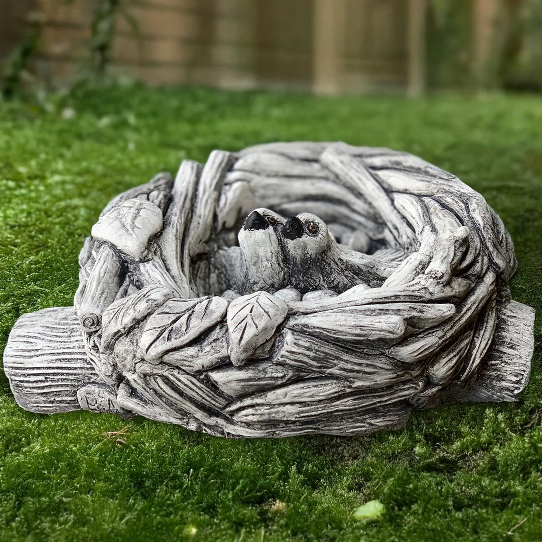 Concrete Bird Nest Statue Stone Baby Birds Sculpture Outdoor Garden ...