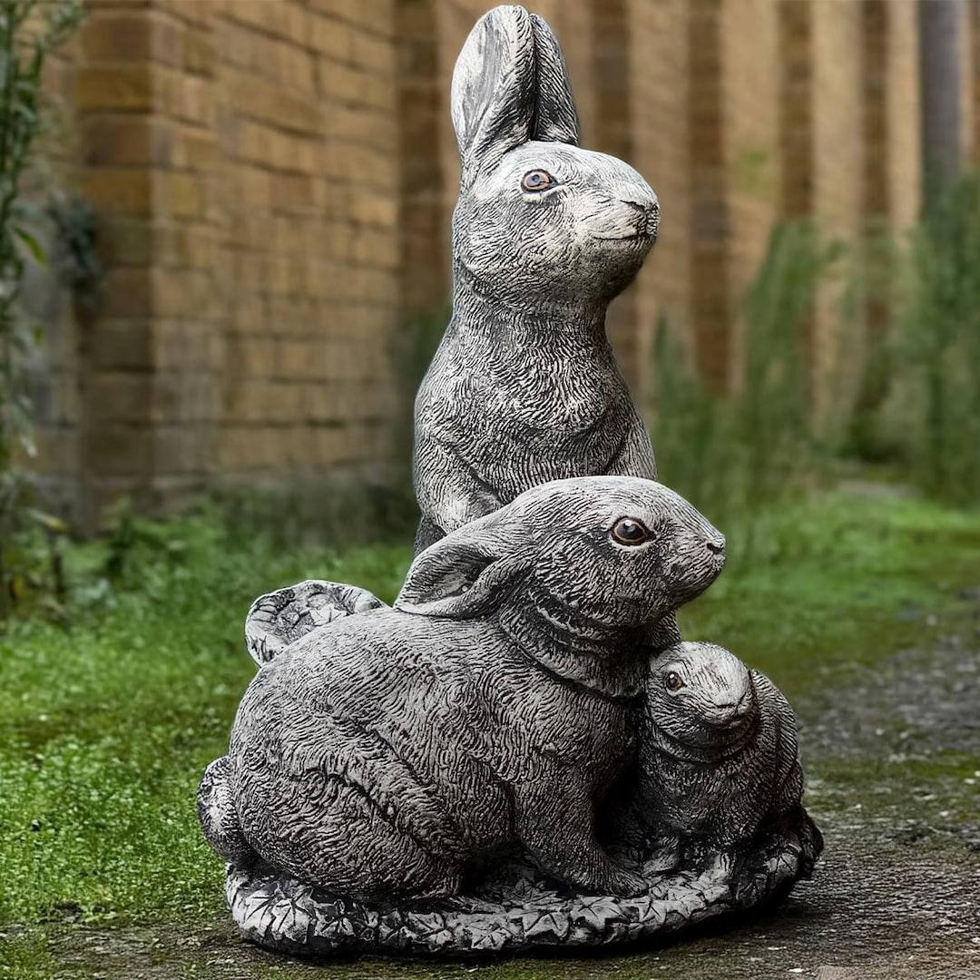 Stone Family Rabbit Sculpture Concrete Bunny Statue Outdoor Animal ...