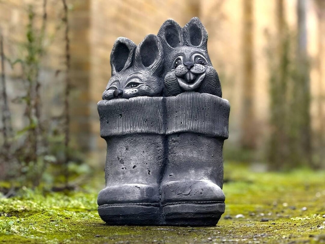 Funny Pair Rabbit in Boots Sculpture Stone Animal Statue Cement Bunny ...