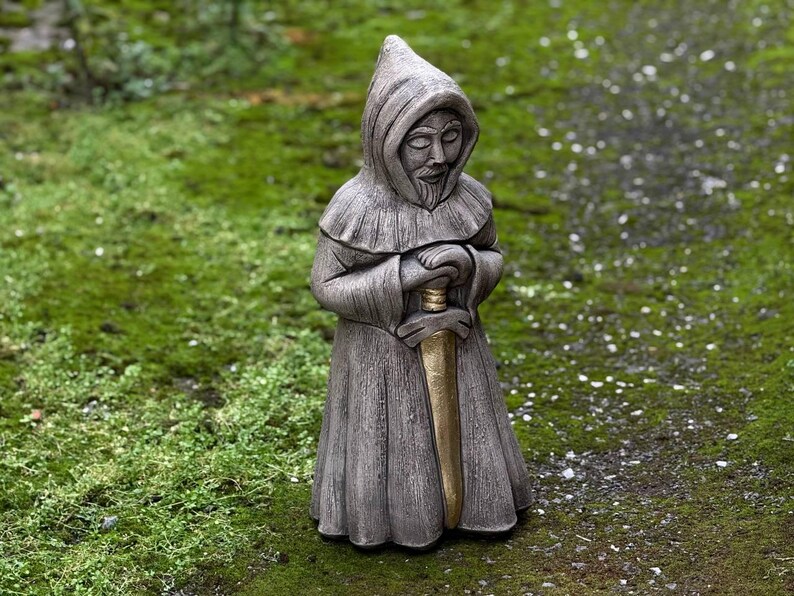 Medieval Monk With Sword Concrete Statue Cloaked Warrior Sculpture ...