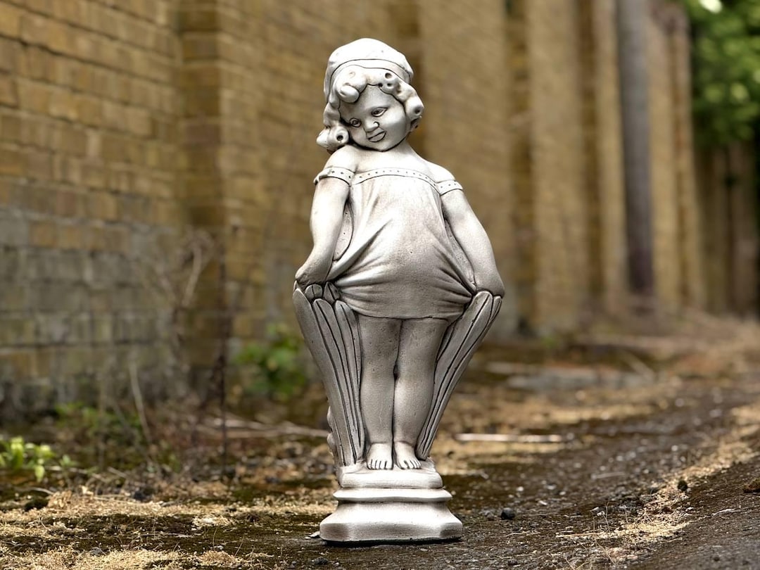 Concrete Girl Garden Statue Cement Shy Girl Sculpture Vintage Figurine ...