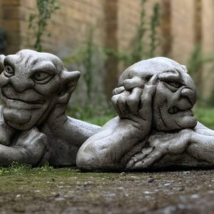 Set of Resting Gargoyle Statues Gothic Garden Decor Concrete Mythical ...