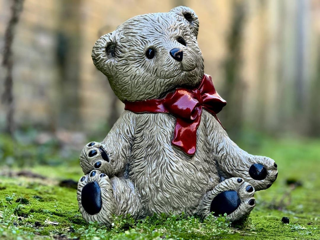 Teddy Bear Statue Outdoor Stone Figurine Cute Animal Decoration for ...