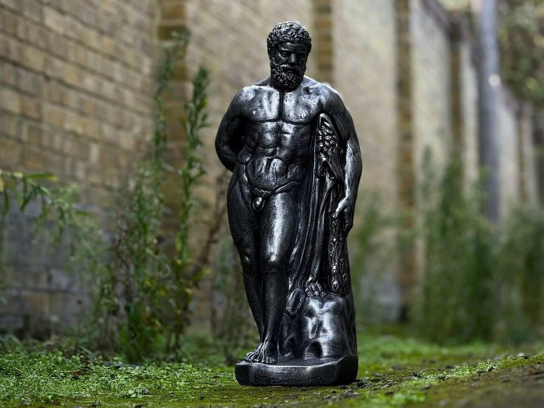 Stone Black Hercules Statue Concrete Greek Mythology Decor Handmade ...