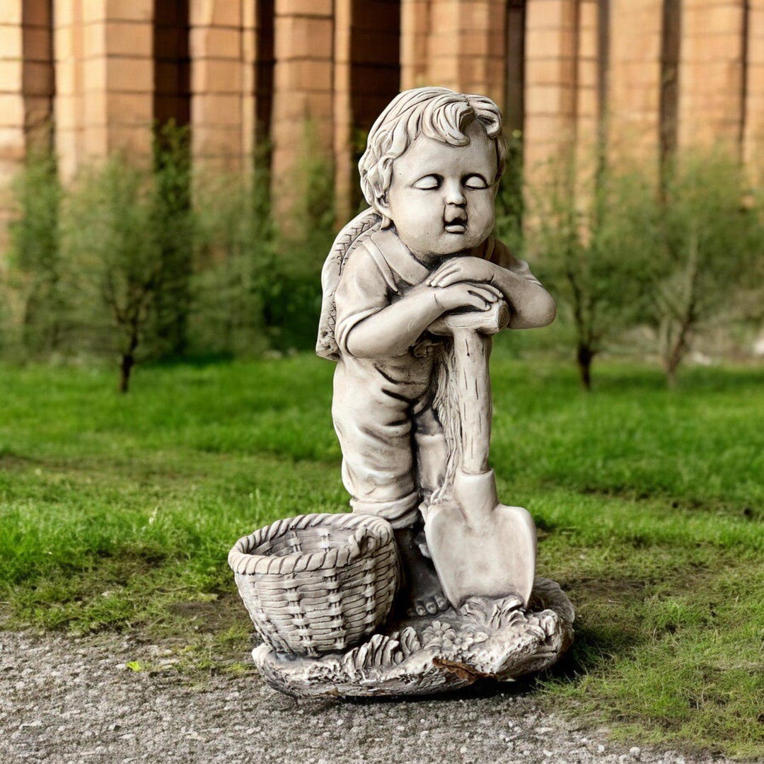 Concrete Boy Statue Concrete Children Sculpture Outdoor Boy Wit Flower ...