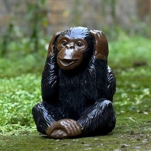 Outdoor Near No Evil Monkey Figurine Concrete Chimpanzee Garden and ...