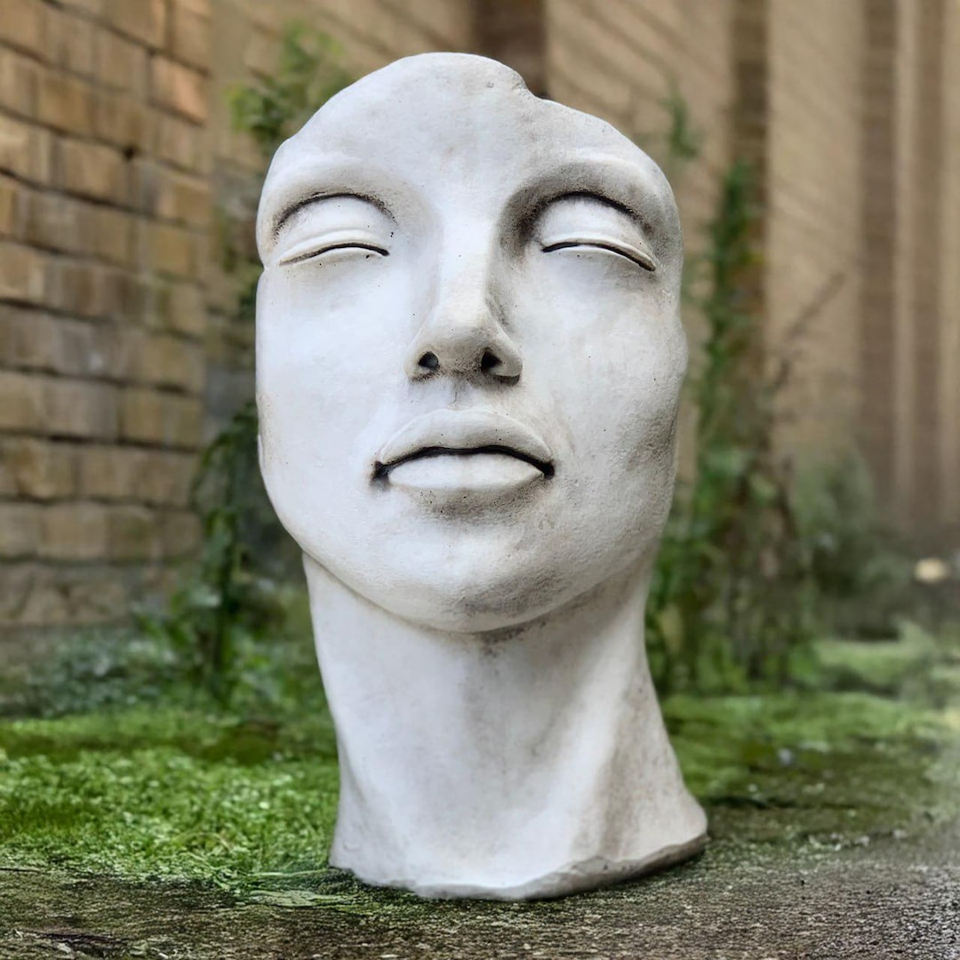 Large Face Sculpture Concrete Minimalist Head Statue Cement Human Bust ...