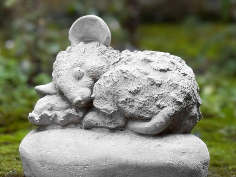 Outdoor Sleeping Mouse Statue Cement Rodent Sculpture Concrete Garden ...