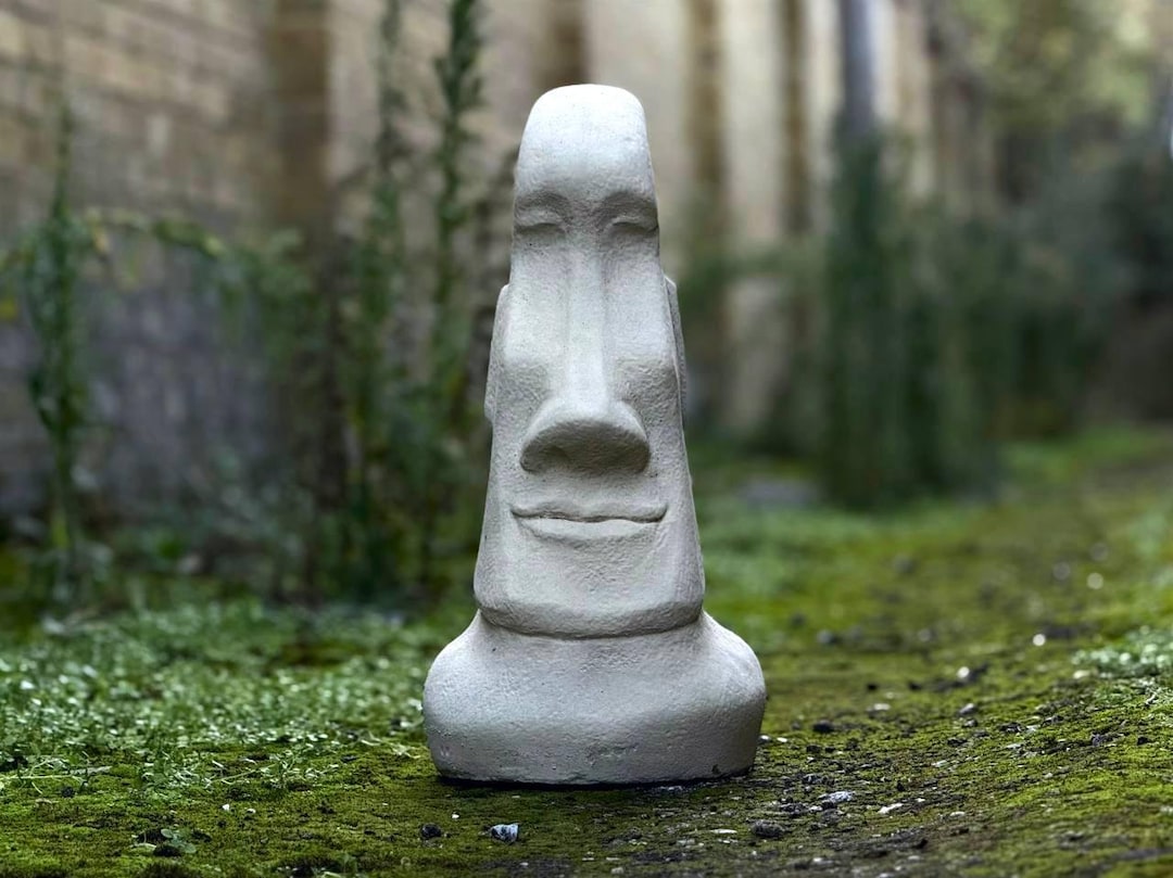 Outdoor Moai Face Concrete Statue Easter Island Inspired Garden Decor ...
