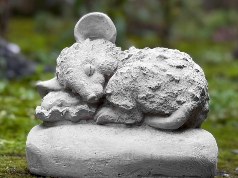 Outdoor Sleeping Mouse Statue Cement Rodent Sculpture Concrete Garden ...
