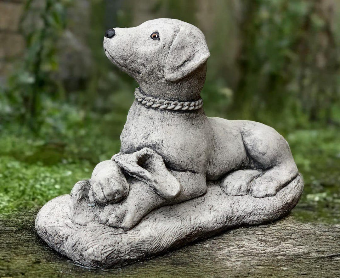 Outdoor Dog With Bones Statue Stone Puppy Sculpture Handmade Dog With ...