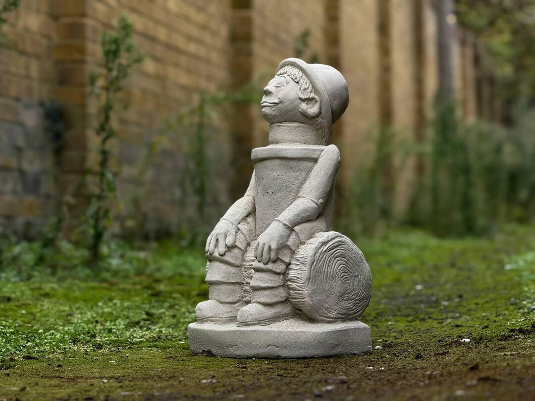 Whimsical Boy on Log Statue Concrete Boy Garden Decoration Cement ...