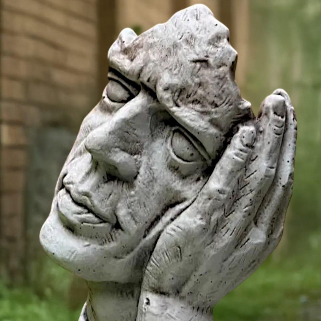 Stone Thinking Face Sculpture Concrete Head in Hand Sculpture Stone ...