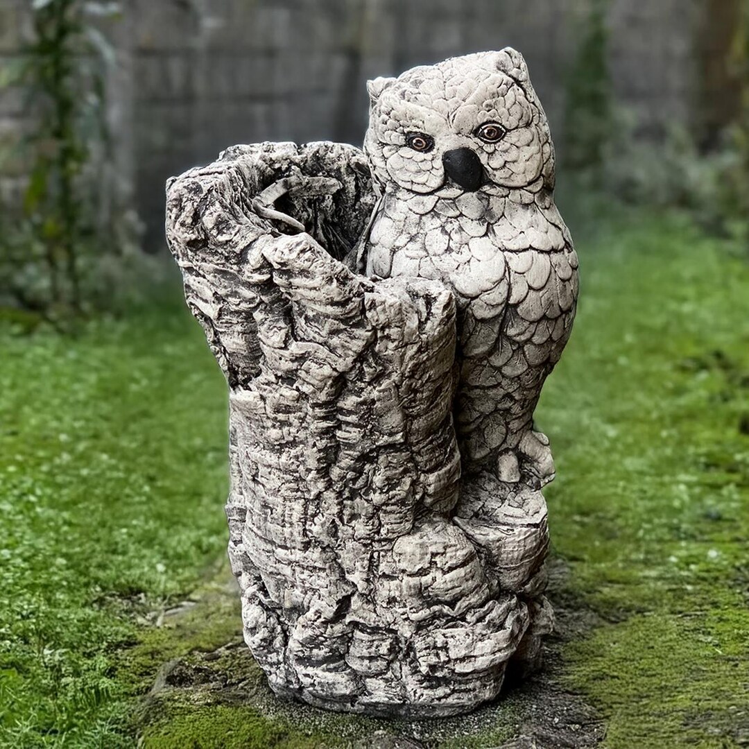 Stone Owl Statue Outdoor Bird Sculpture Concrete Wildlife Figurine ...