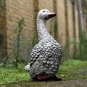 Outdoor Goose Figurine Stone Sitting Goose Decor Concrete Duck Figurine ...