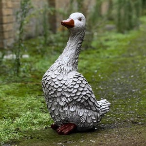Outdoor Goose Figurine Stone Sitting Goose Decor Concrete Duck Figurine ...