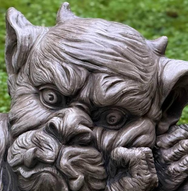 Hard Face Gargoyle Decor Cement Demon Figurine Outdoor Bust Monster ...