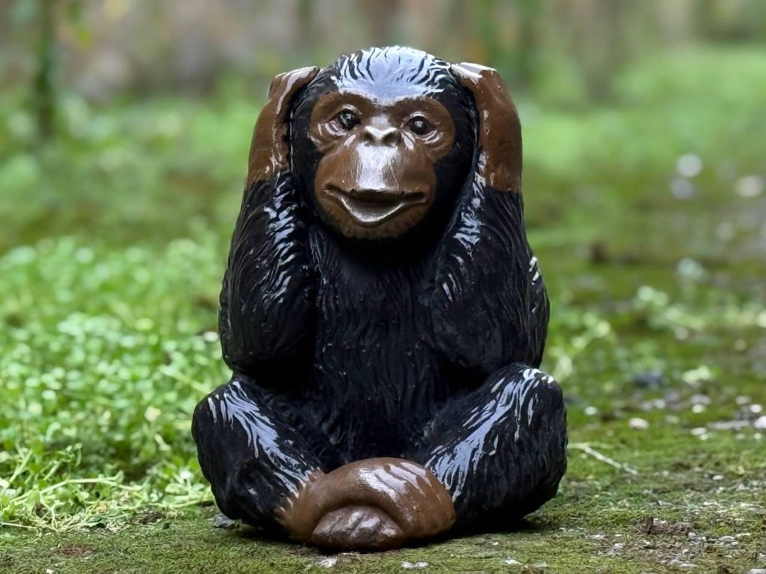 Outdoor Near No Evil Monkey Figurine Concrete Chimpanzee Garden and ...