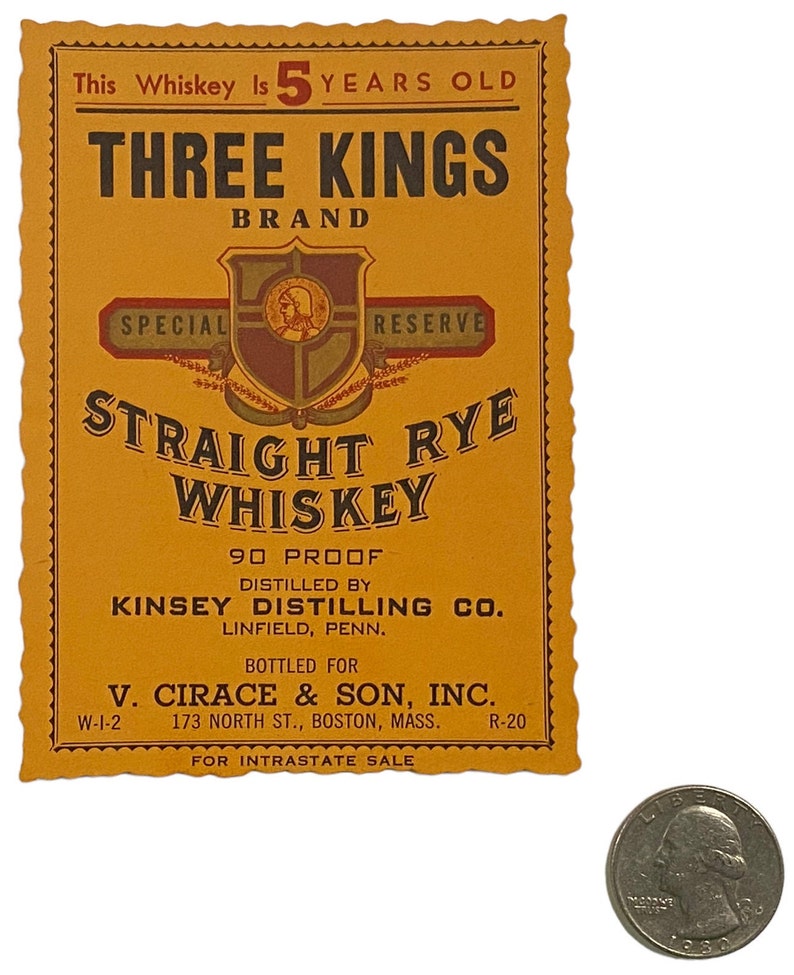 THREE KINGS Straight Rye Whiskey Label - Vintage Advertising Label ...