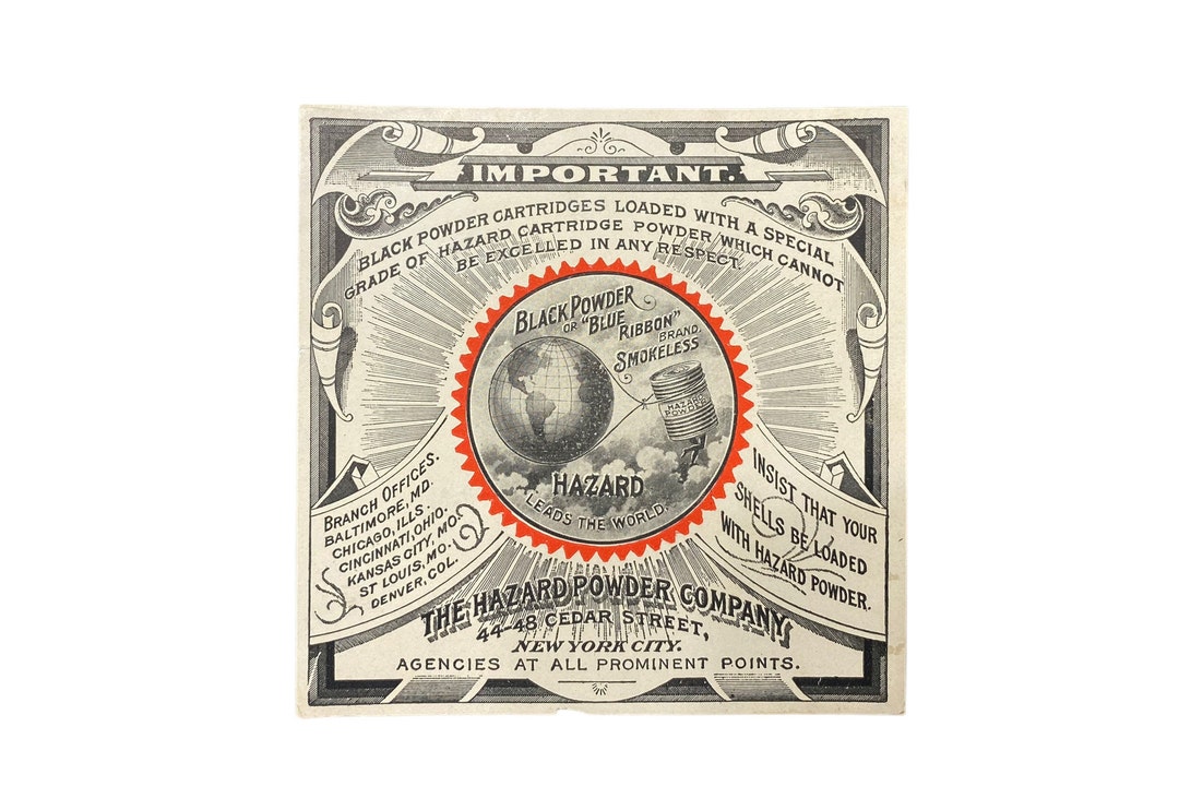 HAZARD BLACK POWDER Label - the Hazard Powder Company -new York City - Etsy