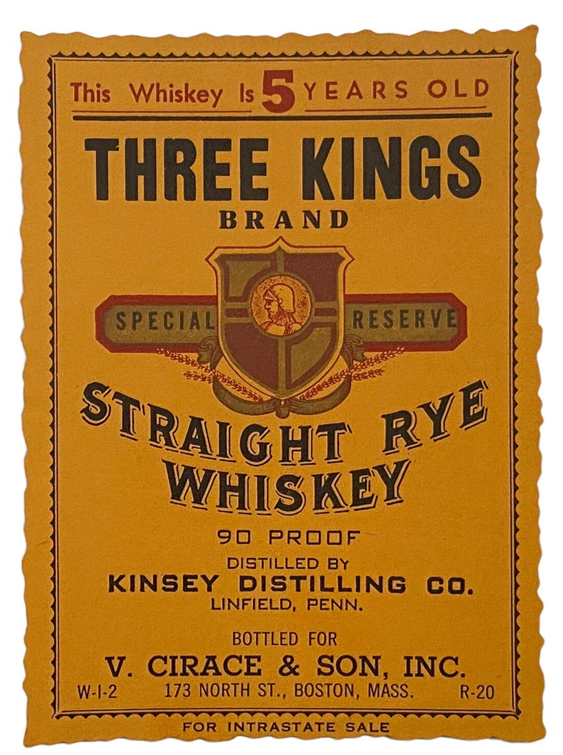 THREE KINGS Straight Rye Whiskey Label - Vintage Advertising Label ...