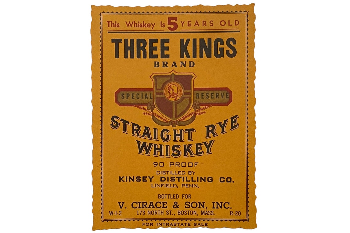 THREE KINGS Straight Rye Whiskey Label - Vintage Advertising Label ...