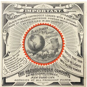 HAZARD BLACK POWDER Label the Hazard Powder Company new York City - Etsy