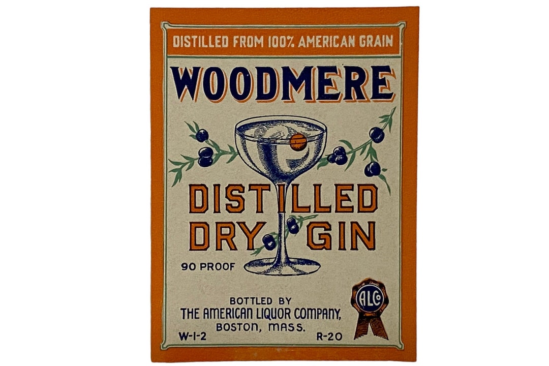 WOODMERE Distilled Dry Gin Label - Vintage Advertising Label - American ...