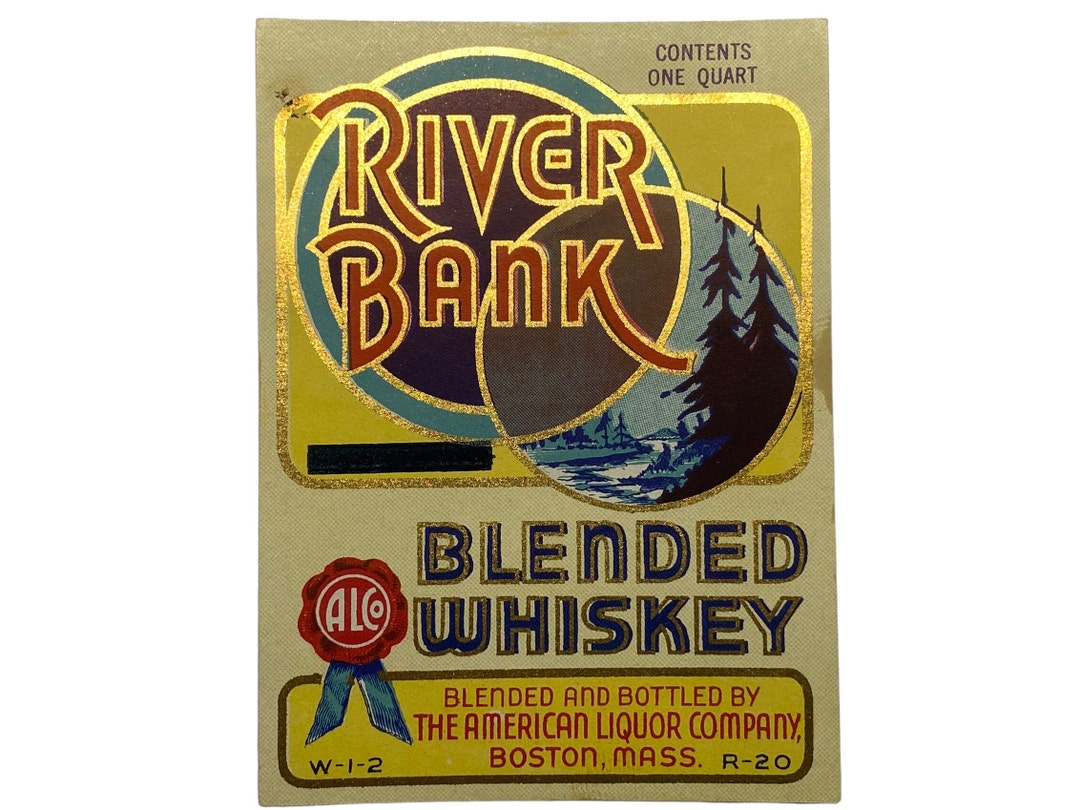 River Bank Blended Whiskey Label - Vintage Advertising Label - American ...