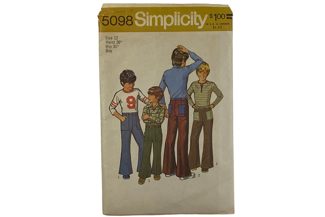 SIMPLICITY 5098 Sewing Pattern Boys BELL BOTTOM Pants - Size 12 - Waist ...