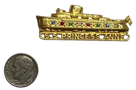 SS PRINCESS ANNE Souvenir Gold Tone Pin - Vintage 193… - Gem