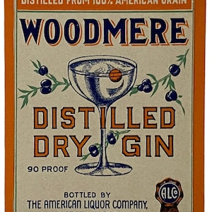 WOODMERE Distilled Dry Gin Label - Vintage Advertising Label - American ...