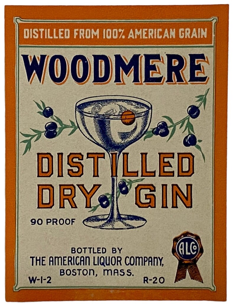 WOODMERE Distilled Dry Gin Label - Vintage Advertising Label - American ...