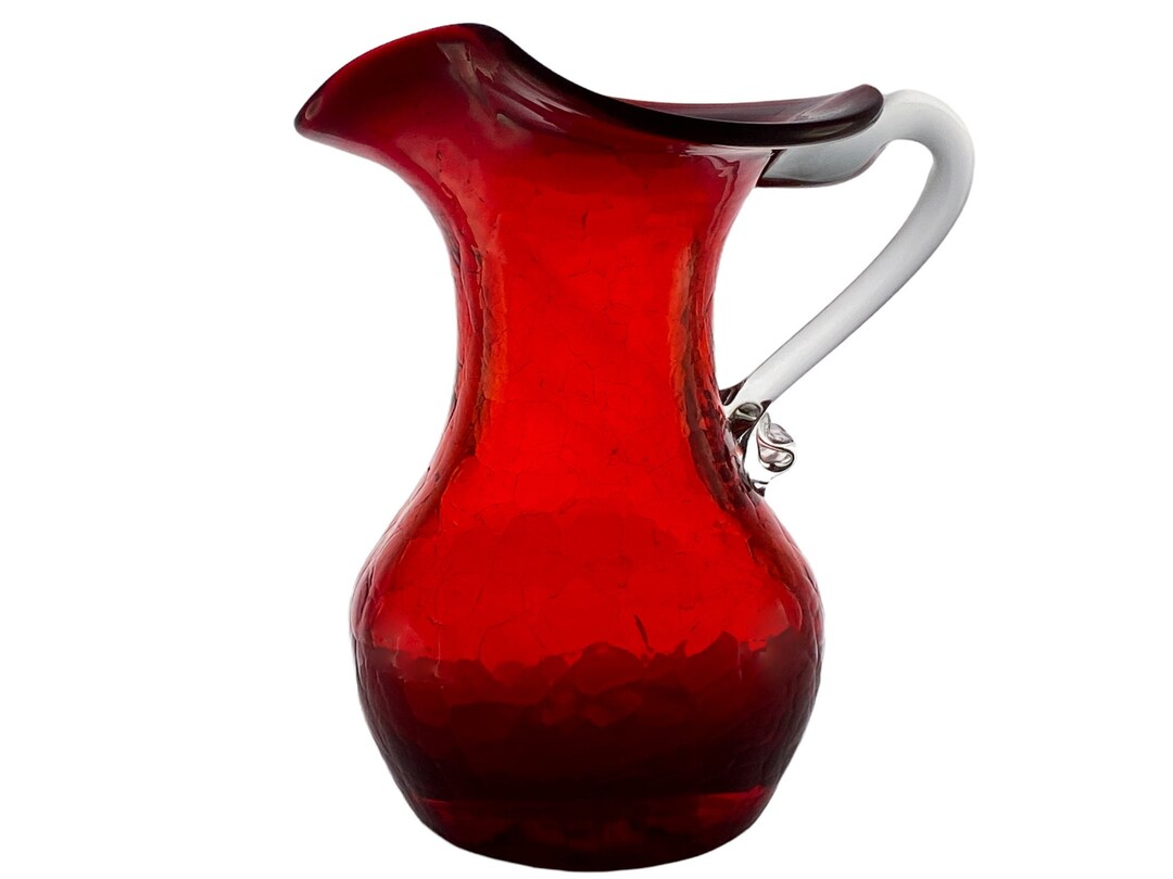 BLENKO Ruby Red Crinkle Art Glass PITCHER - 7.5 Inches Tall - Mid ...